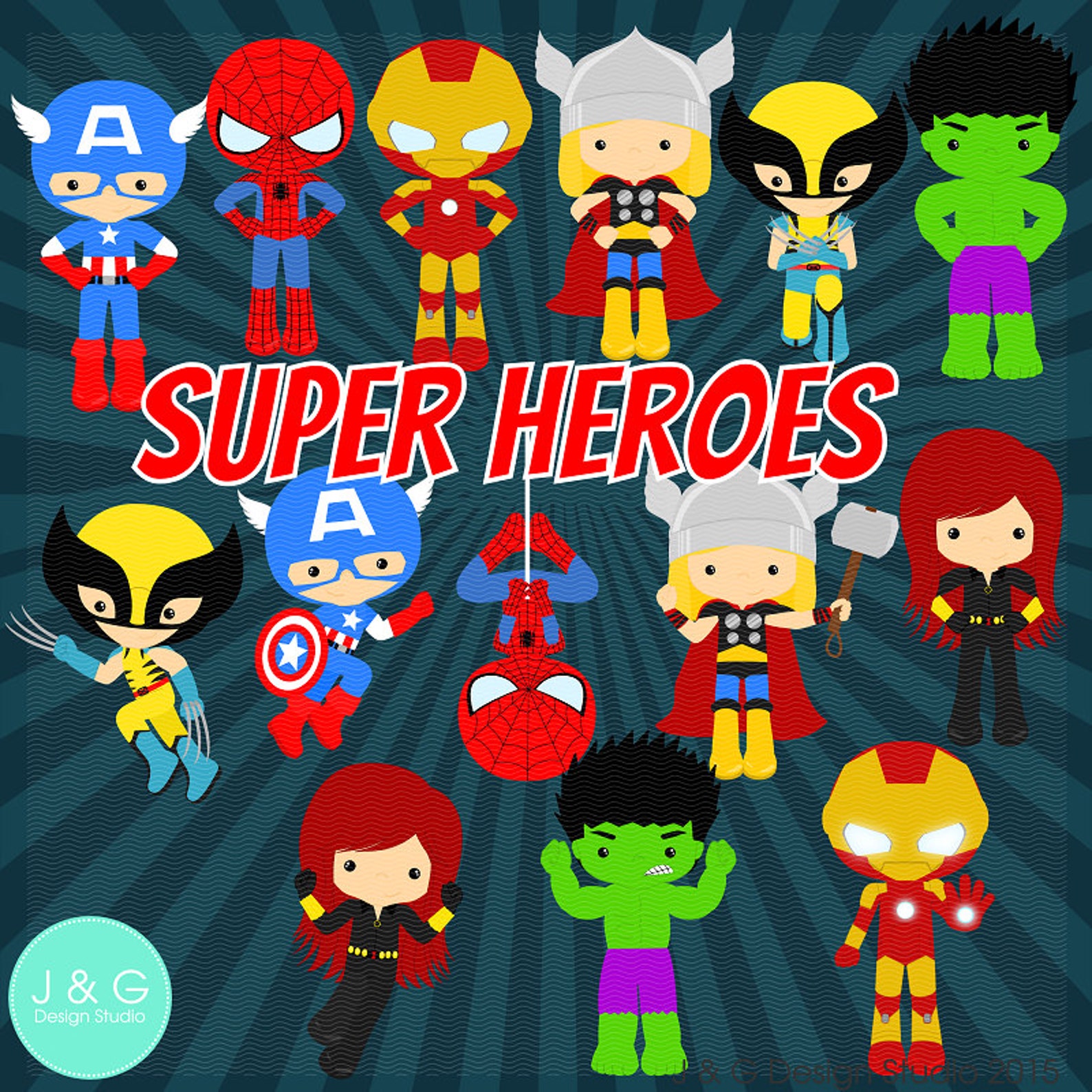 Super Heroes Clipart Series 4 Digital Clipart, Clip Art Collection - Etsy