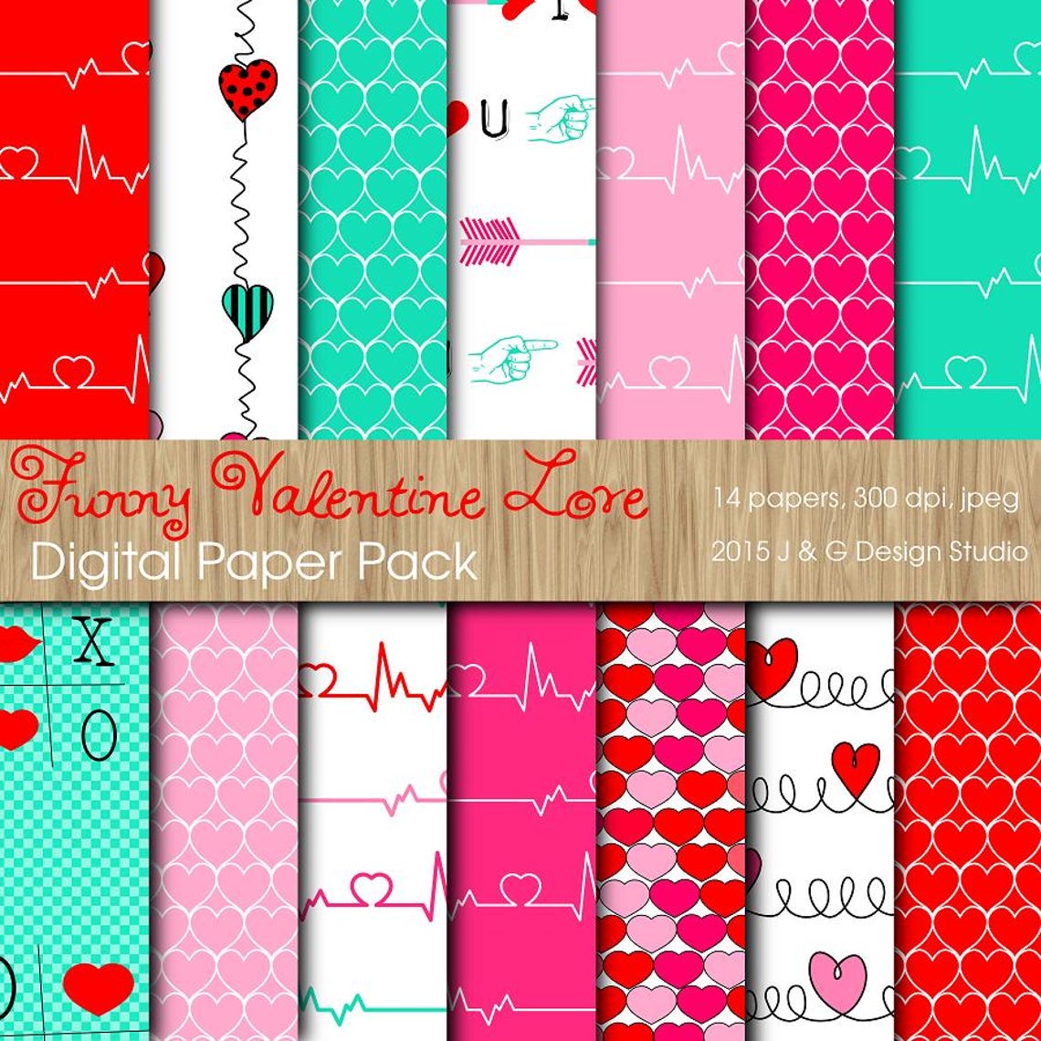 Funny Valentine Love Digital Paper Pack Collection (3007)- Personal and ...