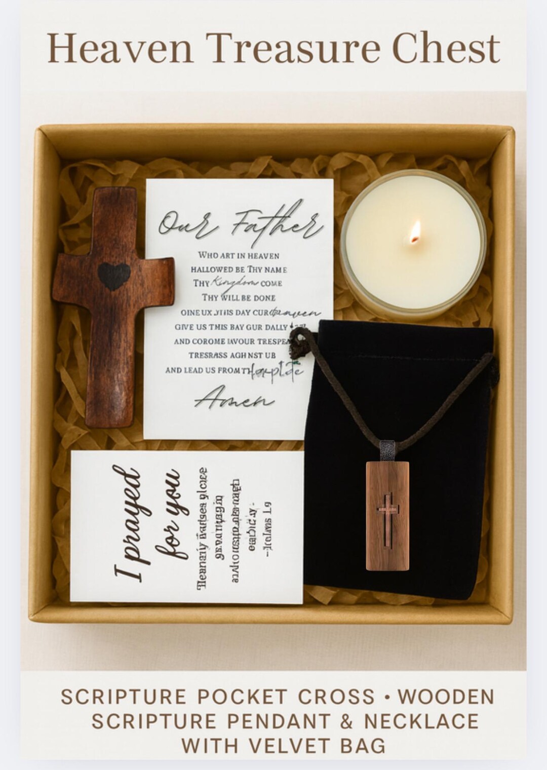 Handmade Wooden Cross Gift Box • Engraved Cross Necklace With Velvet ...