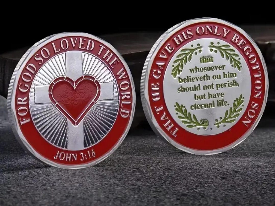 For God so Loved the World Silver Prayer Coin Heart Token Personalized ...