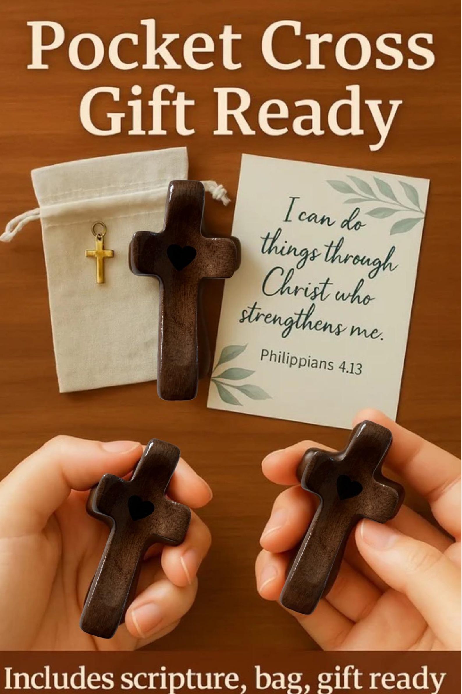 Handheld Wooden Cross Religious Gift for Stress Relief Christian Pocket ...