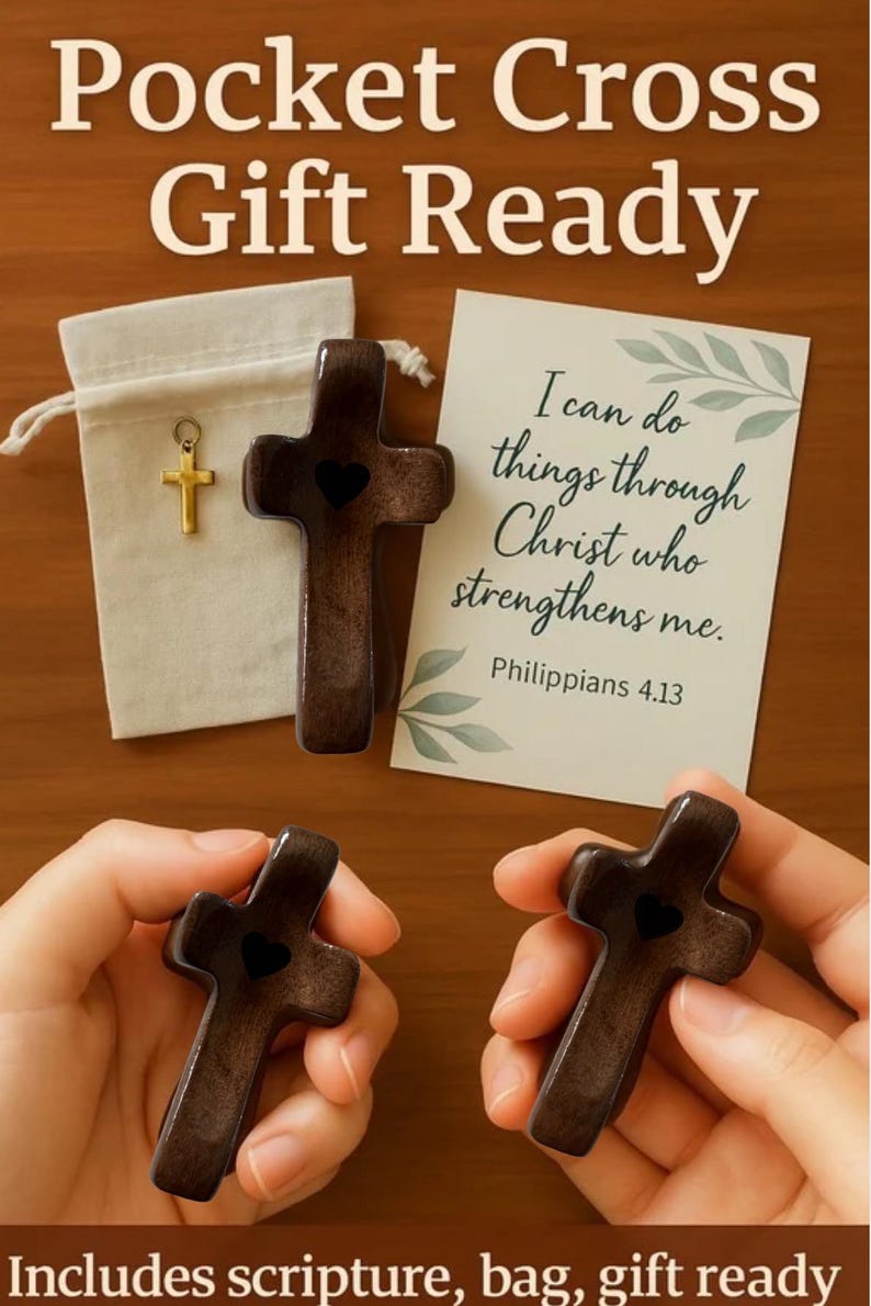 Handheld Wooden Cross Religious Gift for Stress Relief Christian Pocket ...