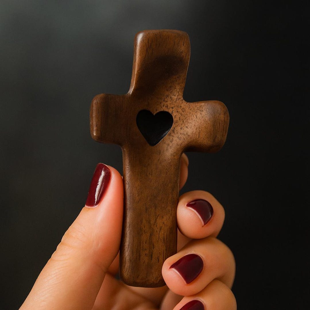 Handheld Wooden Comfort Cross With Heart – Christian Pocket Prayer ...
