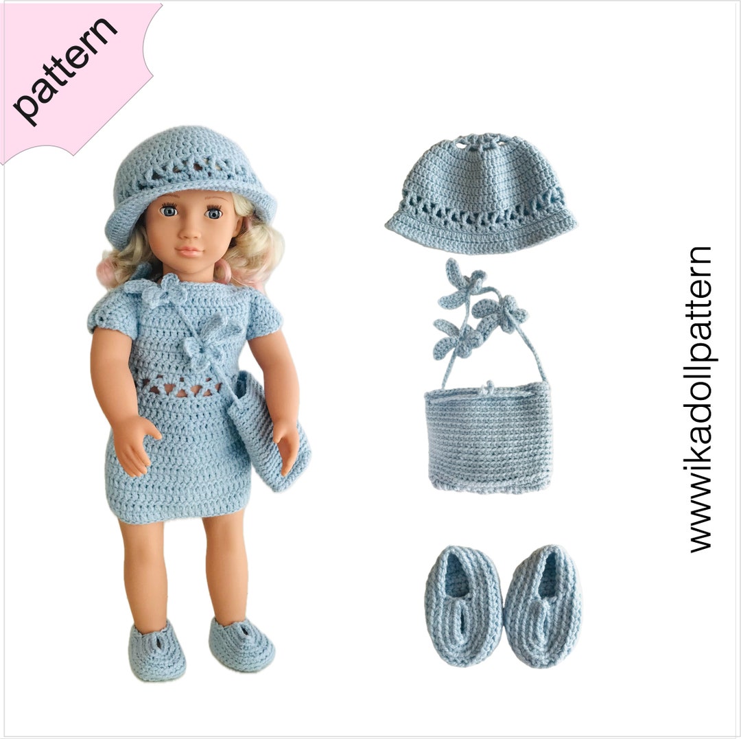 Crochet Doll Clothes Pattern: 18 Inch Dress, Shoes, Hat & Bag - Etsy