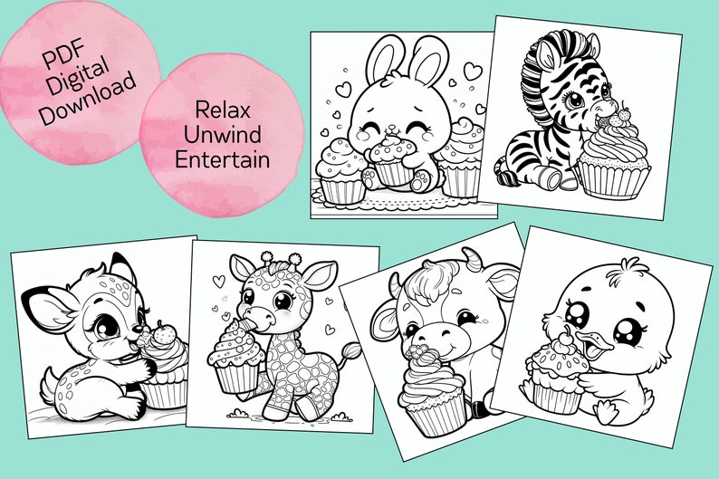Baby Animals Eating Cupcakes: Animal Characters Coloring Book - Etsy