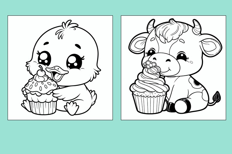 Baby Animals Eating Cupcakes: Animal Characters Coloring Book - Etsy