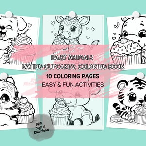 Baby Animals Eating Cupcakes: Animal Characters Coloring Book - Etsy