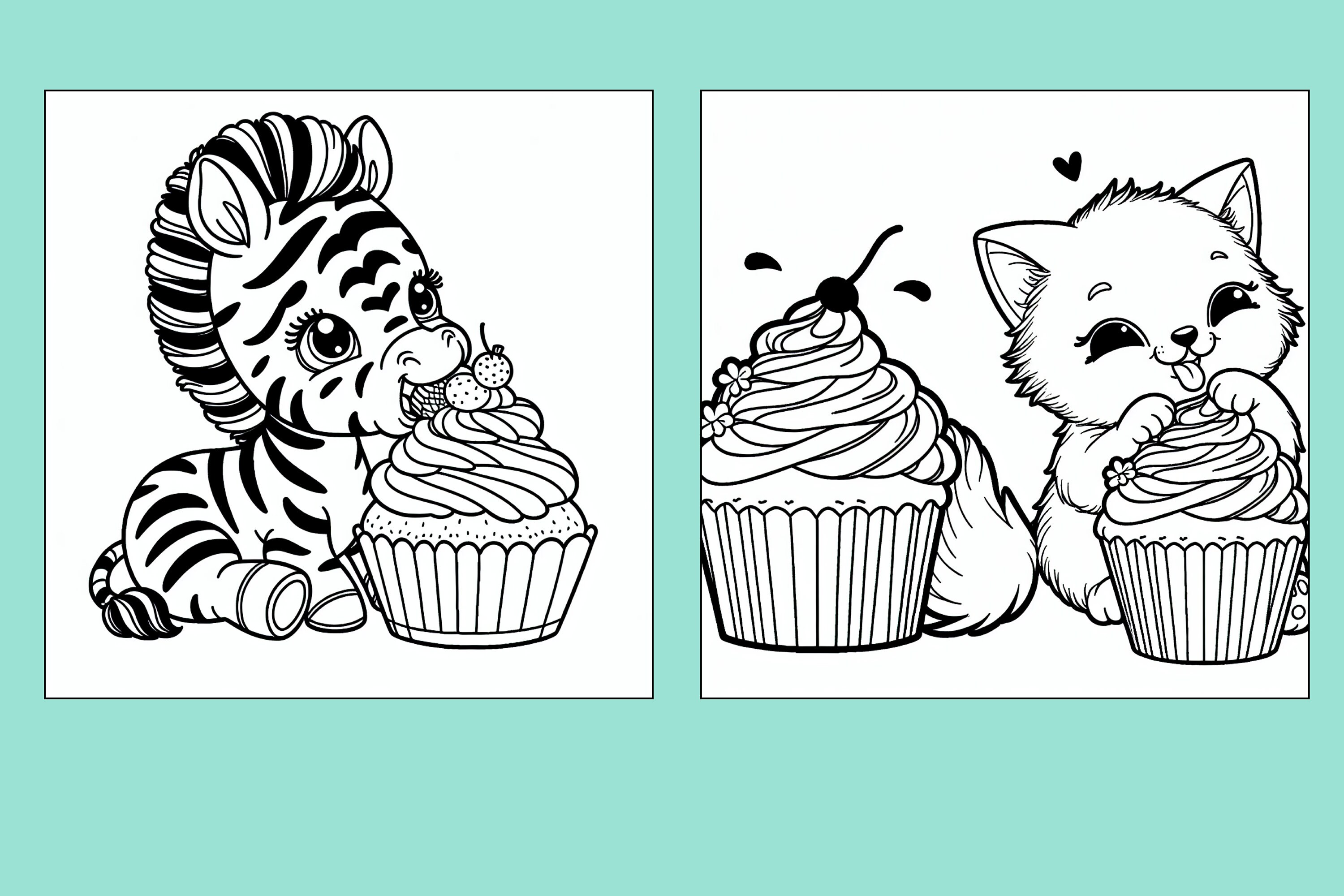 Baby Animals Eating Cupcakes: Animal Characters Coloring Book - Etsy