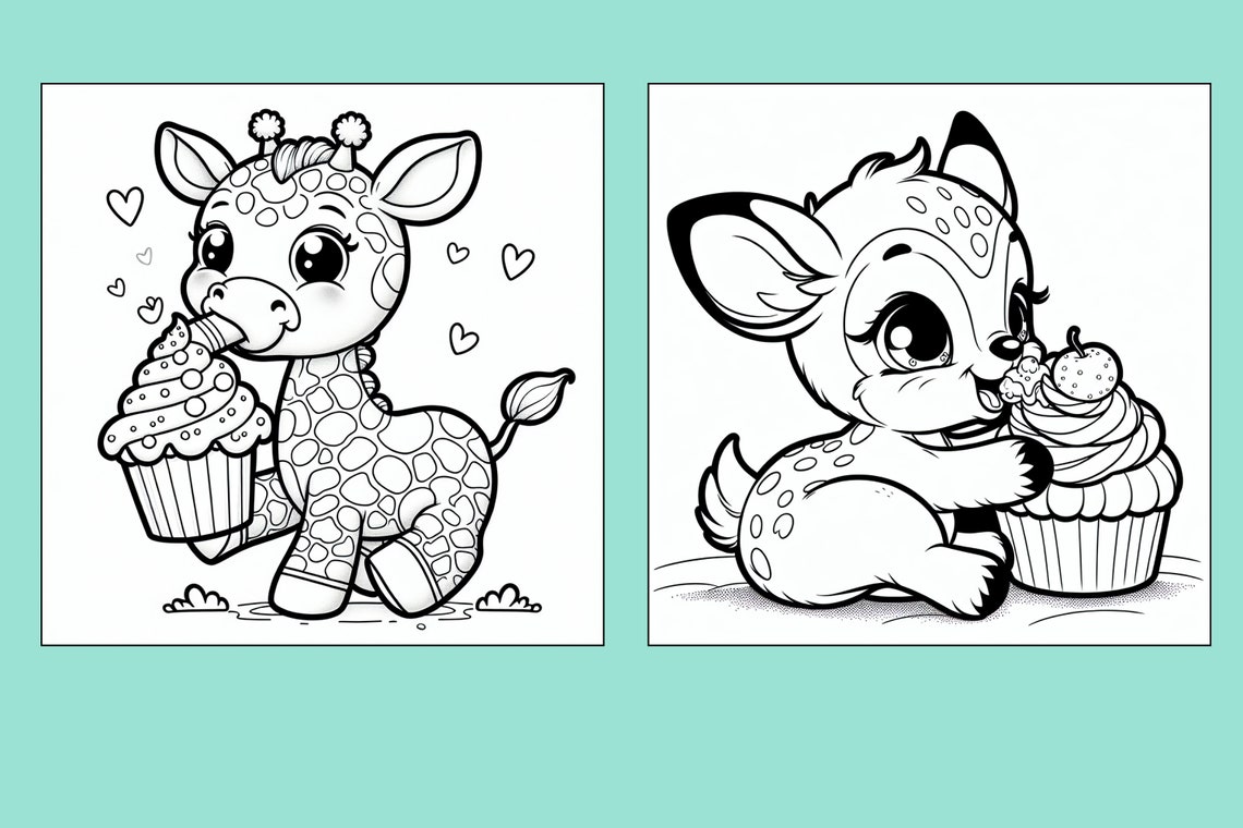 Baby Animals Eating Cupcakes: Animal Characters Coloring Book - Etsy