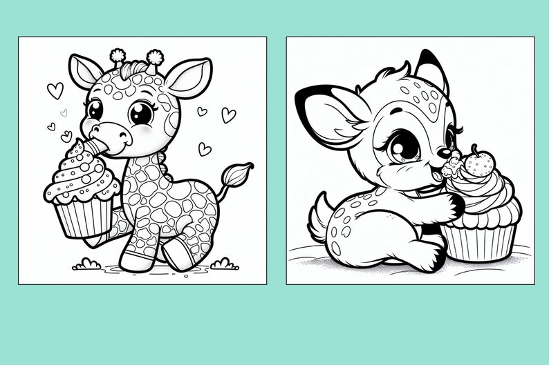 Baby Animals Eating Cupcakes: Animal Characters Coloring Book - Etsy