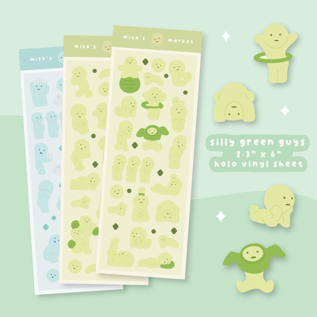 Silly Green Guys | Holographic Deco Sticker Sheet | Journaling, Planner ...
