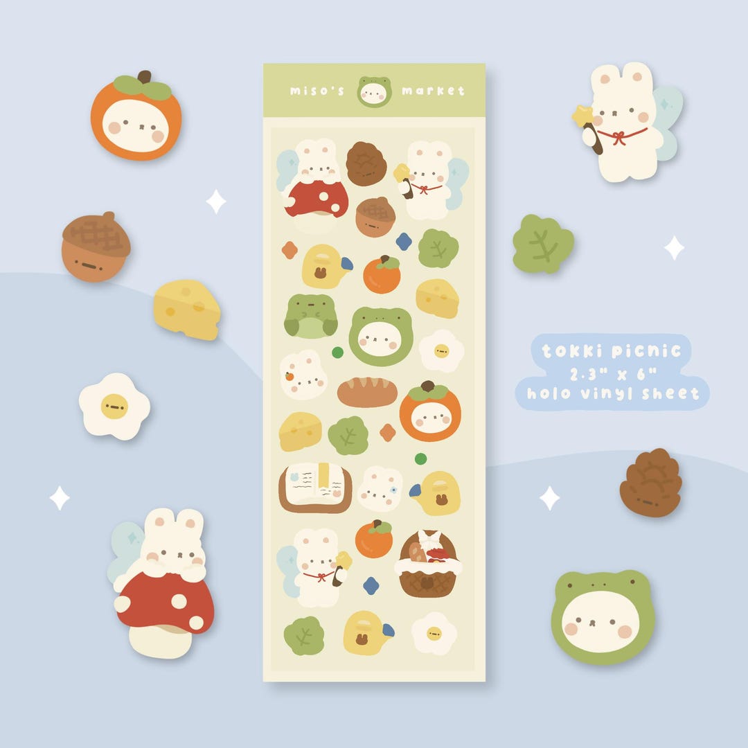 Tokki Picnic | Holographic Deco Sticker Sheet | Journaling, Planner ...