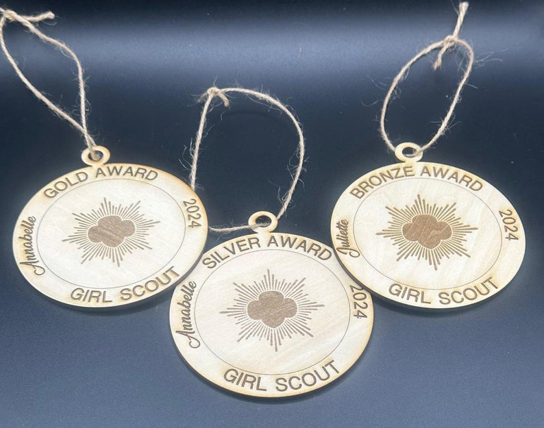 Personalized Girl Scout Award Ornaments - Custom Engraved Gold, Silver ...