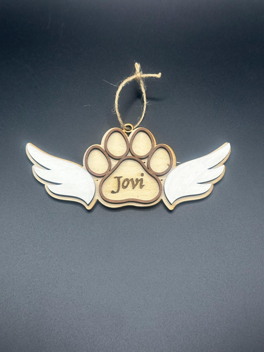 Personalized Paw Print Angel Ornament With Name- Wooden Paw Print With ...