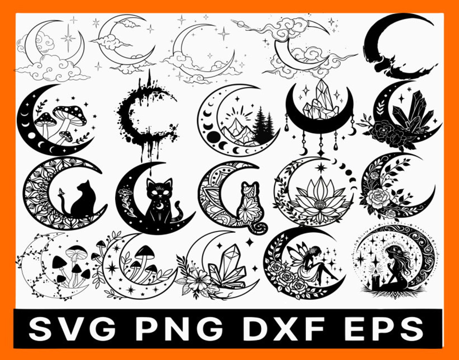 20 Moon SVG Bundle, 20 Moon Png, 20 Moon Dxf, 20 Moon Eps, Halloween ...