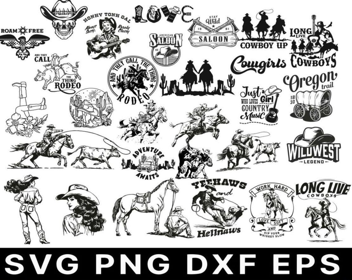 Wild West Graphics Bundle: Cowboy, Rodeo (svg, Png, Dxf, Eps) - Etsy