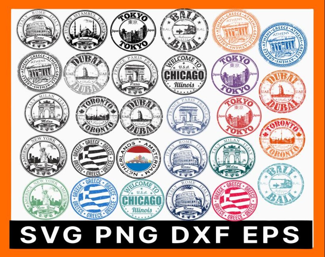 30 City Landmarks Stamps Svg Itravel Stamps Clipart Svg Png Dxf Eps ...
