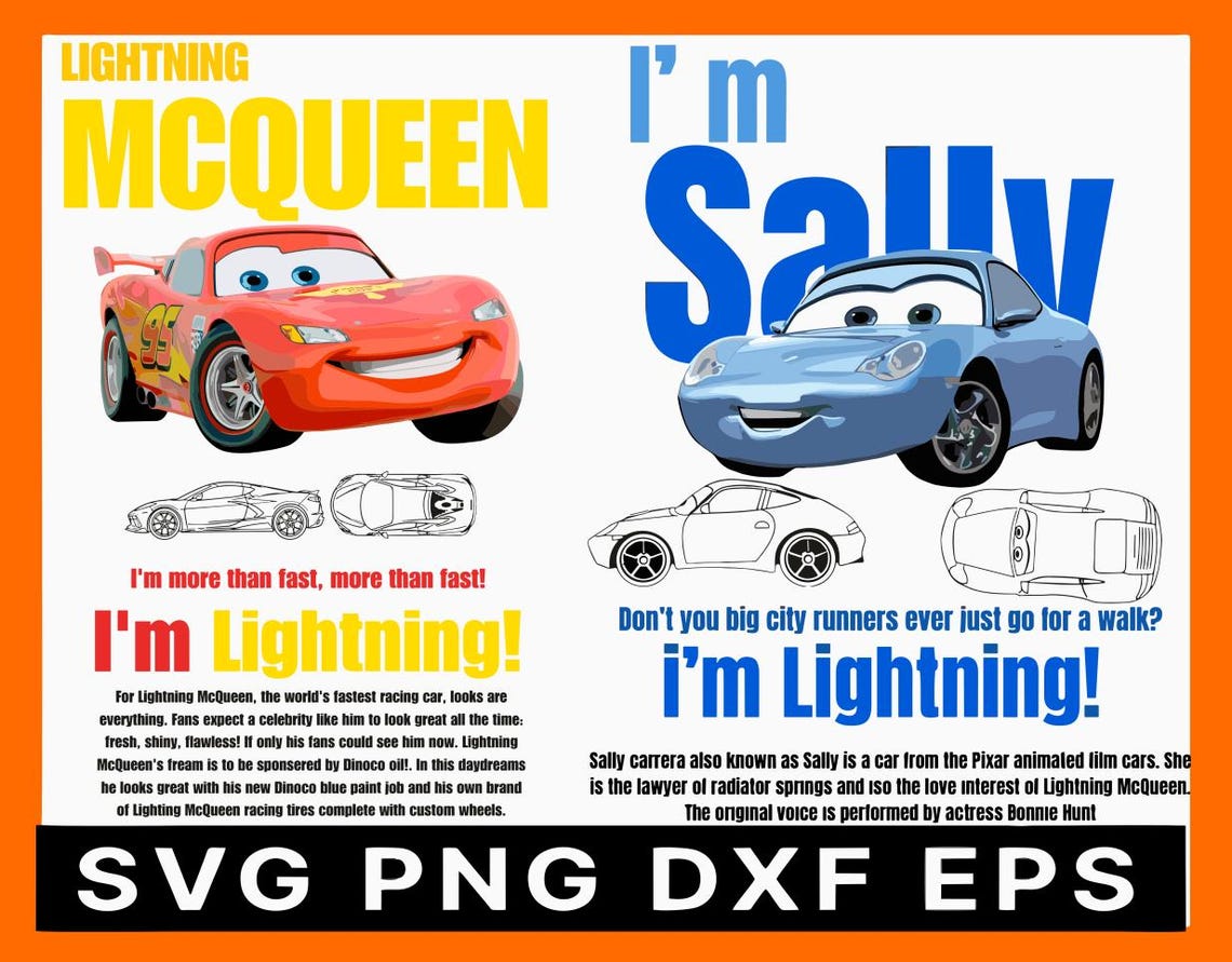 Lightning Mcqueen and Sally PNG SVG DXF Eps 2 High Resolution Files ...
