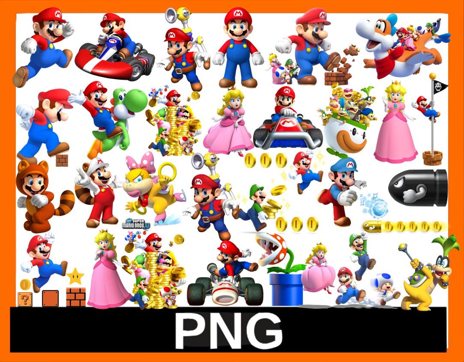 Super Mario PNG Clipart Bundle: Transparent Printable Images (digital ...