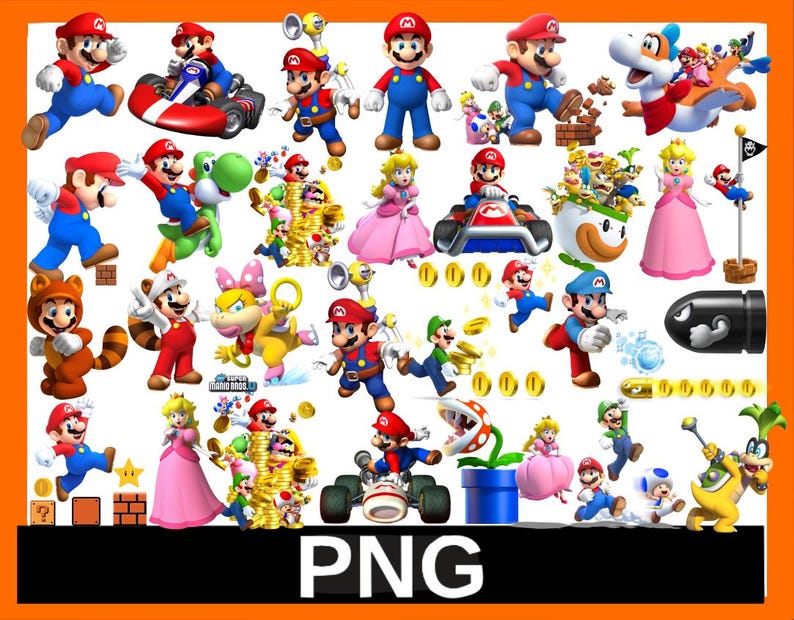 Super Mario PNG Clipart Bundle: Transparent Printable Images (digital ...