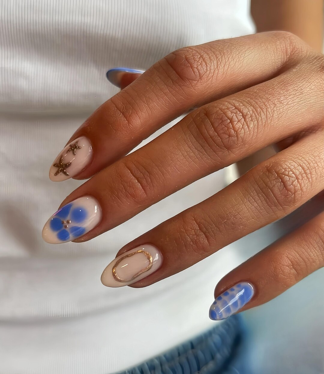 Blue Crocodile Flower Nails, Custom Press on Nails, Hand Painted Press ...