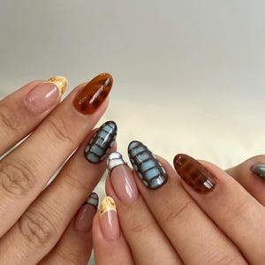 Crocodile Print Press on Nails: Multi Color French Tip Gel Nails - Etsy