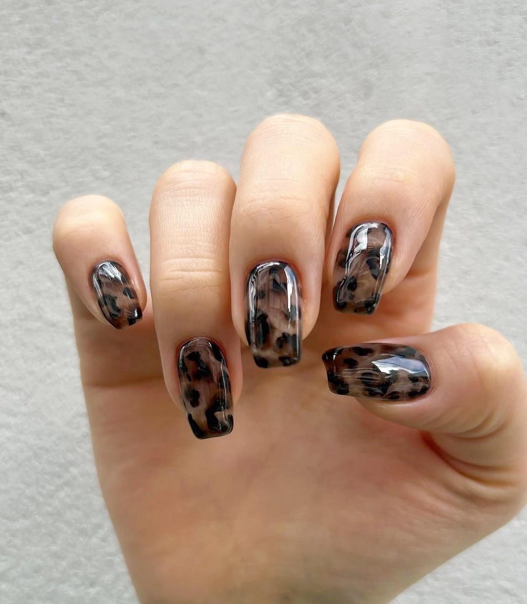 Marble Leopard Print Press on Nails: Y2K Chrome Gel Nails - Etsy
