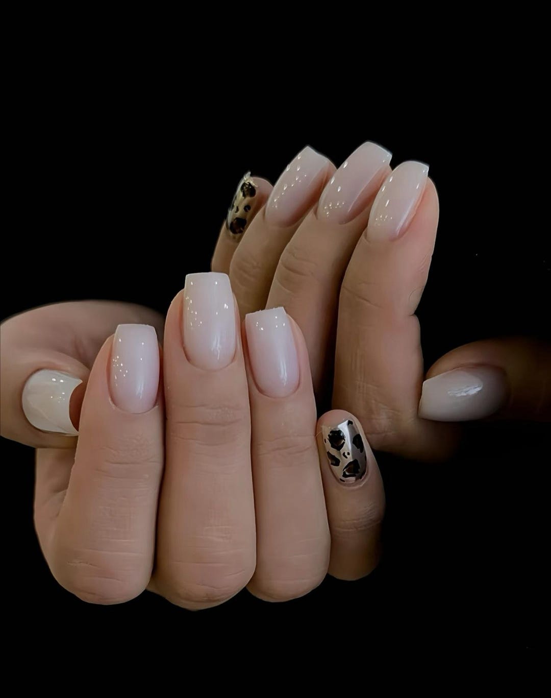 Milky White Chrome Leopard Print Nails, Custom Press on Nails, Hand ...