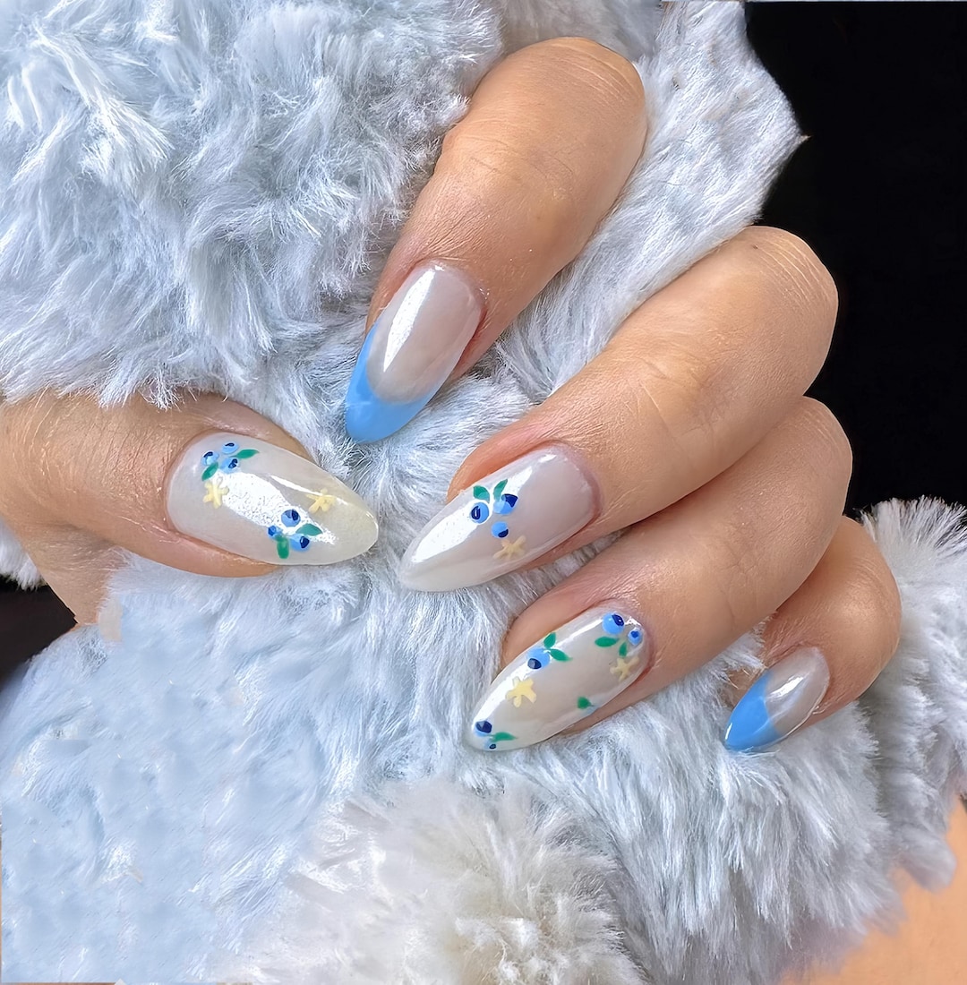 Blueberry Spring Chrome Press on Nails: Y2K Gel Nails - Etsy