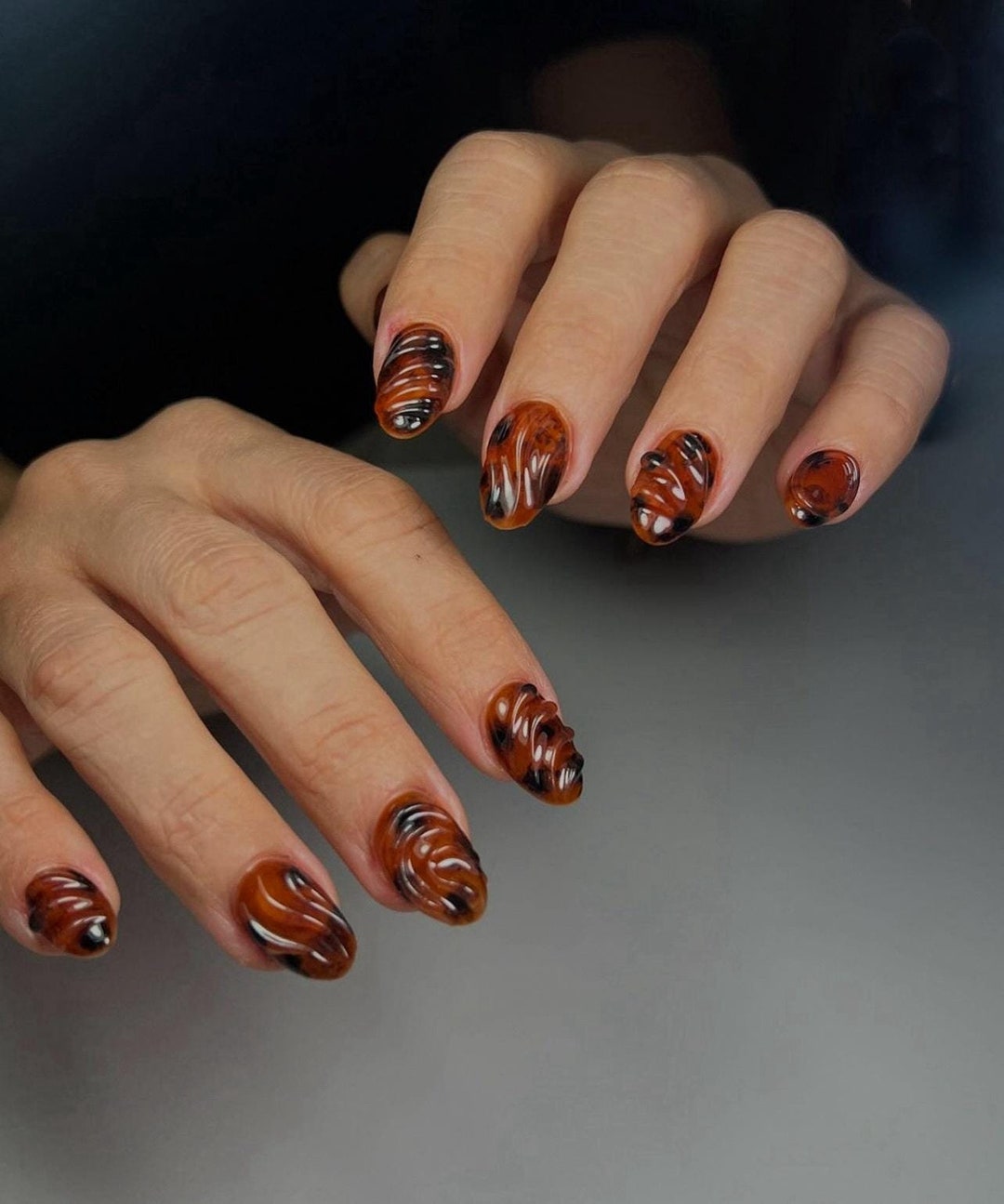 3d Tortoise Shell Print Nails, Custom Press on Nails, Hand Painted ...