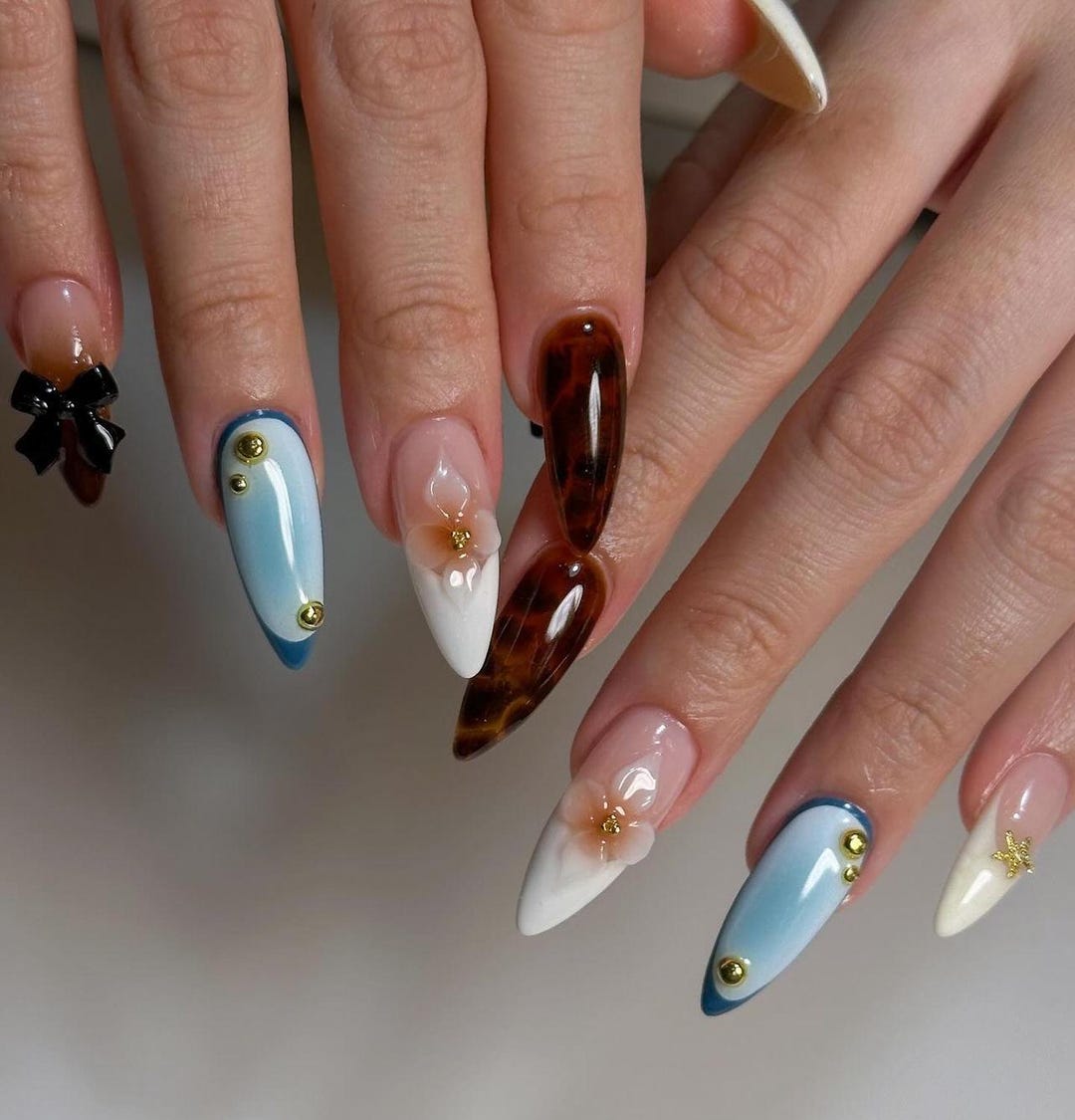 3d Flower Tortoise Shell Nails, Custom Press on Nails, Hand Painted ...
