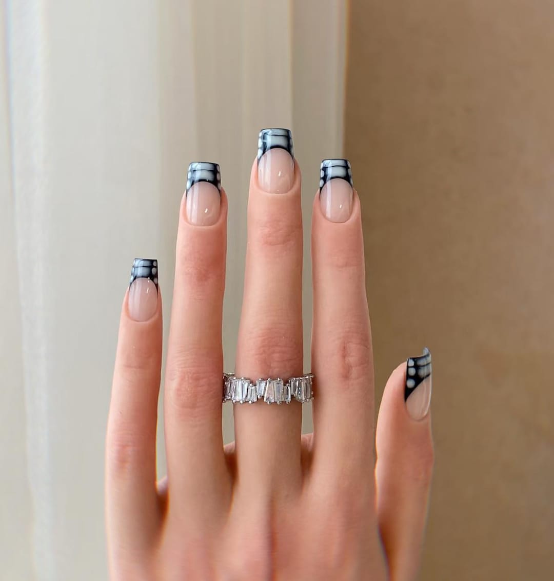 Crocodile Print French Tip Press on Nails: Hand-painted Gel - Etsy