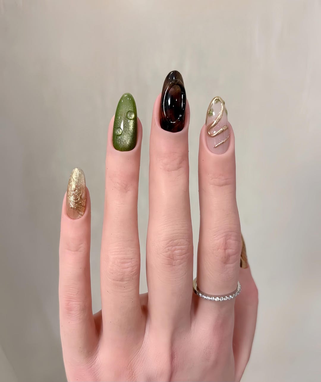 3d Gold Chrome Tortoise Shell Press on Nails, Hand Painted Custom Nails ...