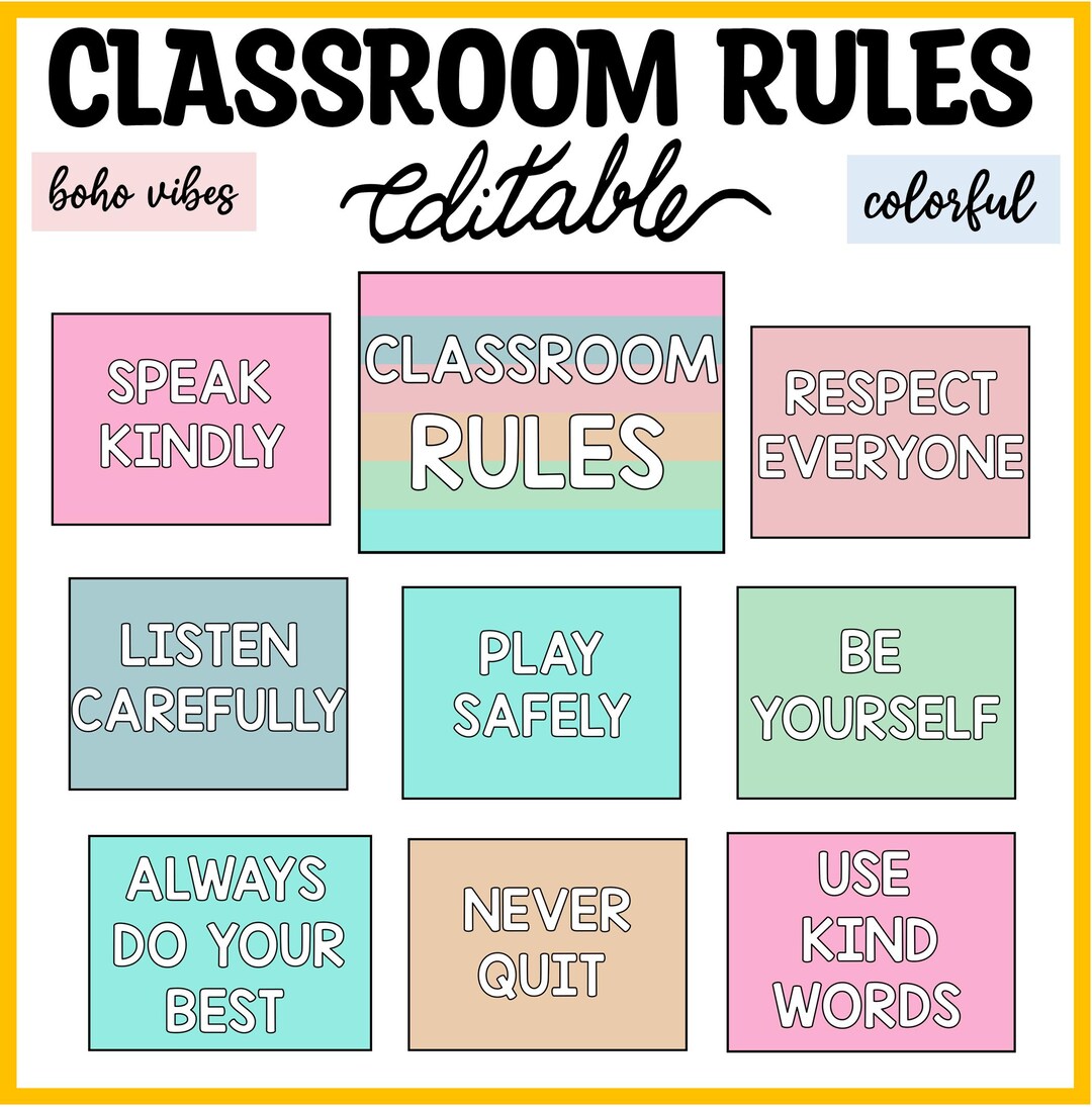 Printable Minimalist Classroom Rules Labels, Editable Classroom Rules ...
