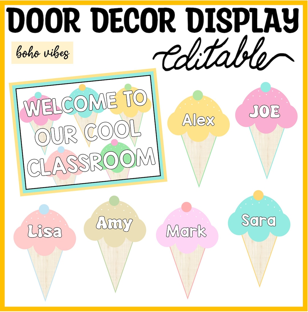 Ice-cream Classroom Door Display Set, Editable Welcome Posters Tags ...