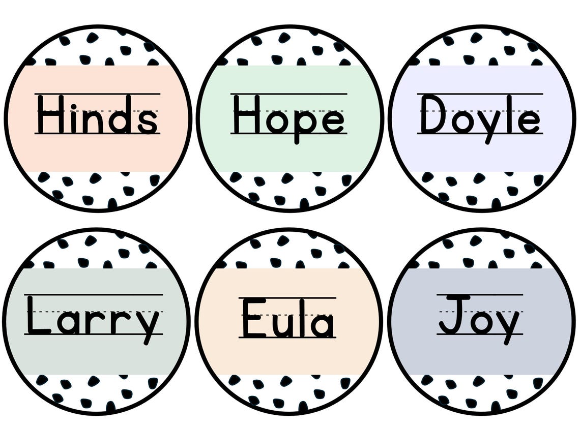 Printable Spotty Student Name Tags Printable, Editable Circular Name ...