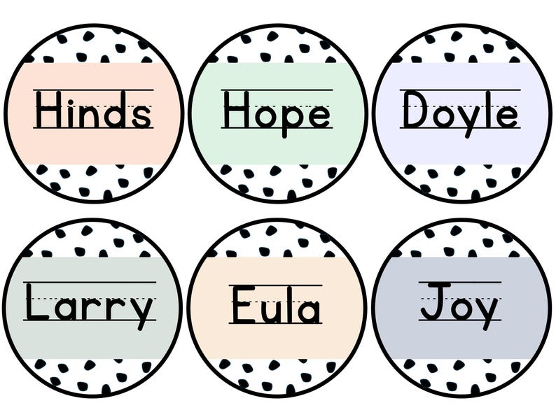 Printable Spotty Student Name Tags Printable, Editable Circular Name ...