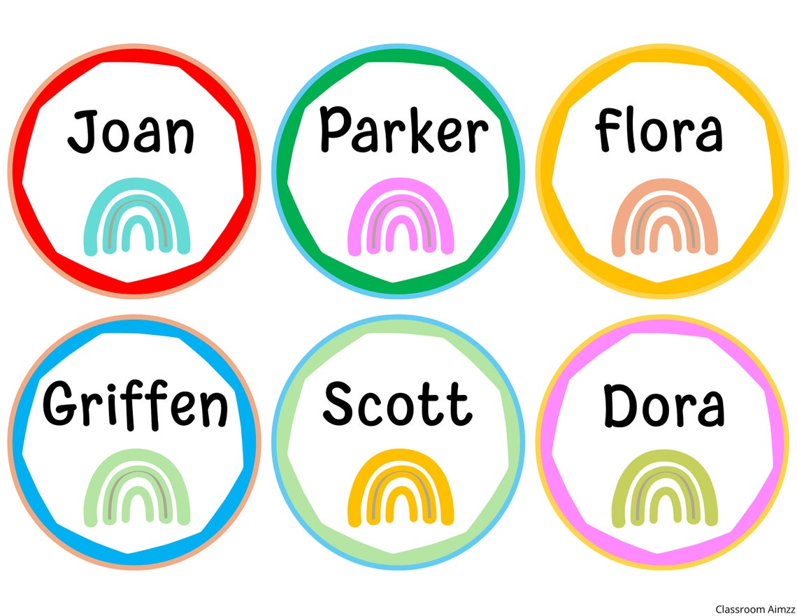 Rainbow Name Tags, Student Name Labels Printable, Editable Tags ...
