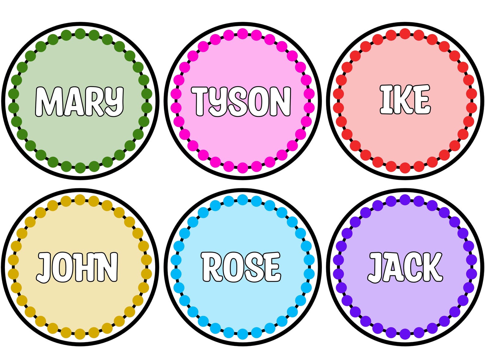 Printable Bright Round Student Name Labels, Circle Name Badges, Name ...