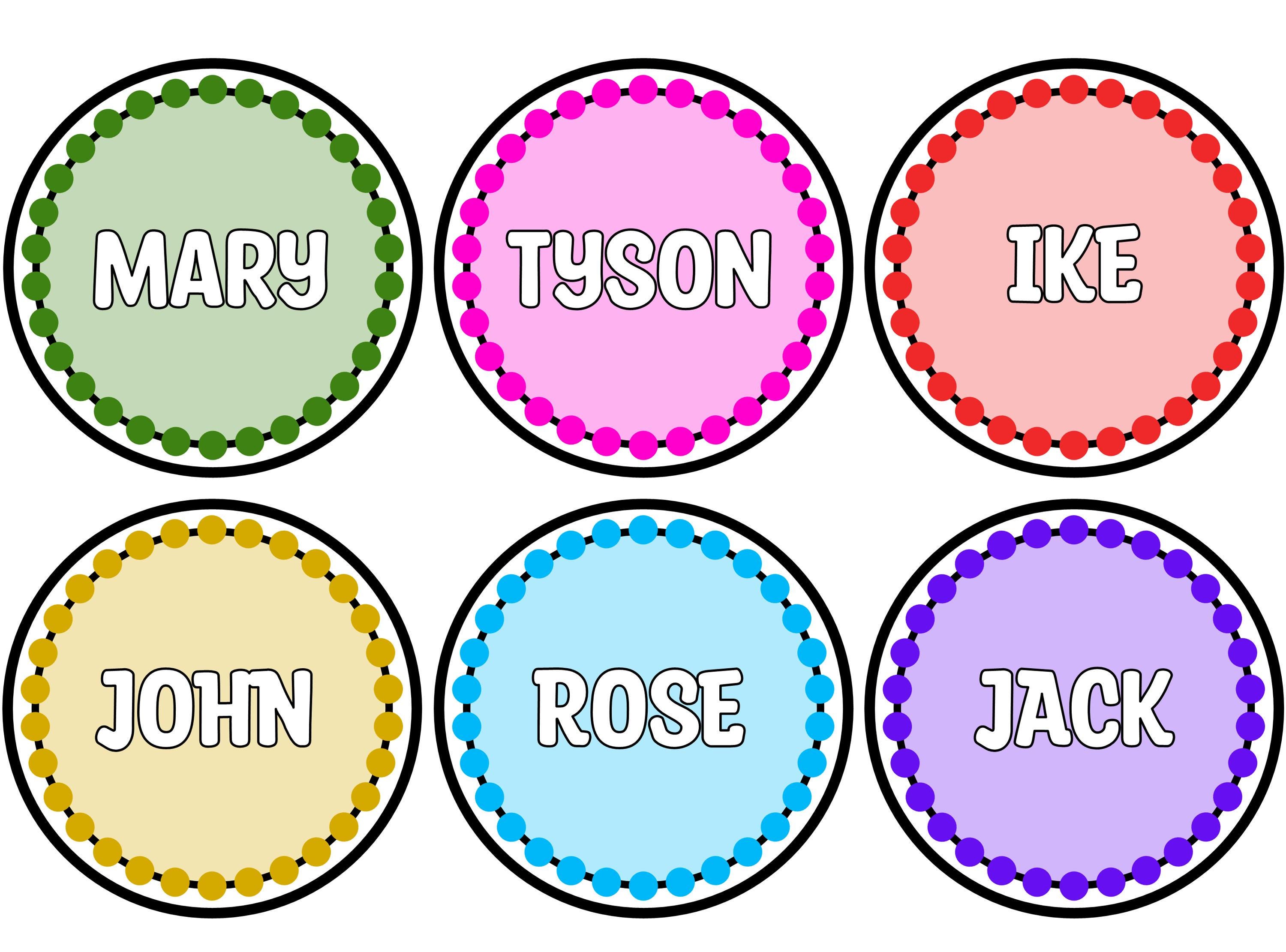 Printable Bright Round Student Name Labels, Circle Name Badges, Name ...