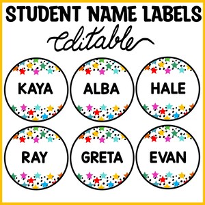 Printable Spotty Bright Stars Student Name Labels, Colorful Stars ...