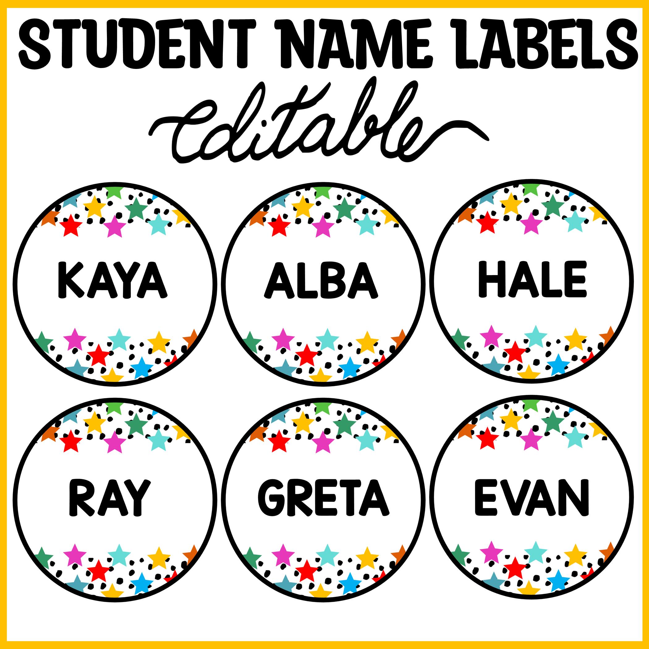 Printable Spotty Bright Stars Student Name Labels, Colorful Stars ...