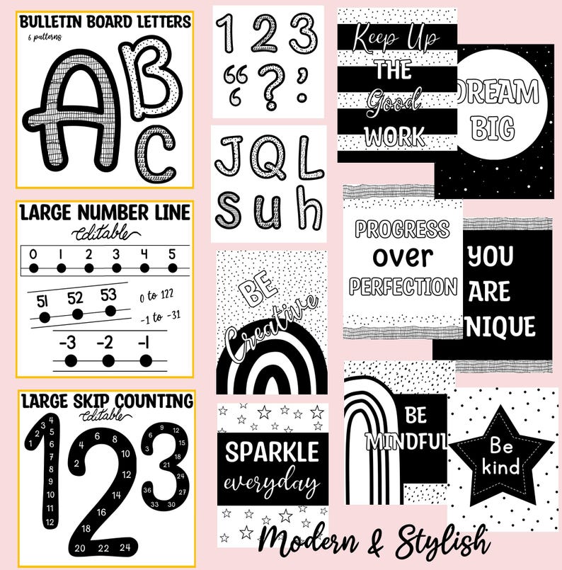 Black and White Abstract Classroom Decor Bundle Pack, Back to School ...