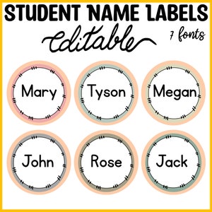 Printable Boho Neutral Student Name Labels, Classroom Labels, Name ...