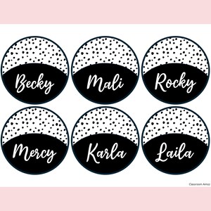 Printable Round Black and White Student Name Labels, Bulletin Board ...
