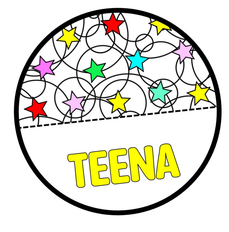 Printable Black and Bright Star Student Name Tags, Round Name Plates ...