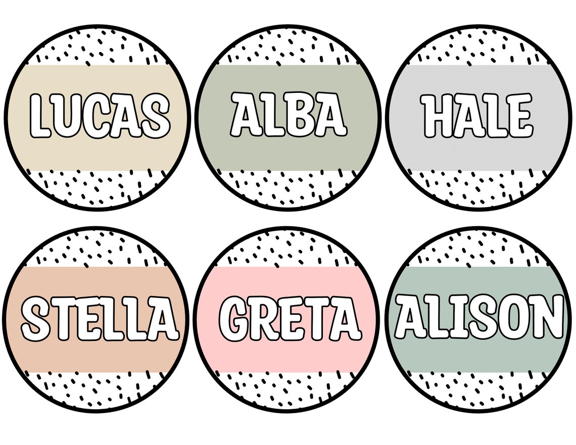 Printable Round Boho Spotty Name Tags, Circular Name Tags, Cubby Labels ...
