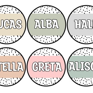 Printable Round Boho Spotty Name Tags, Circular Name Tags, Cubby Labels ...