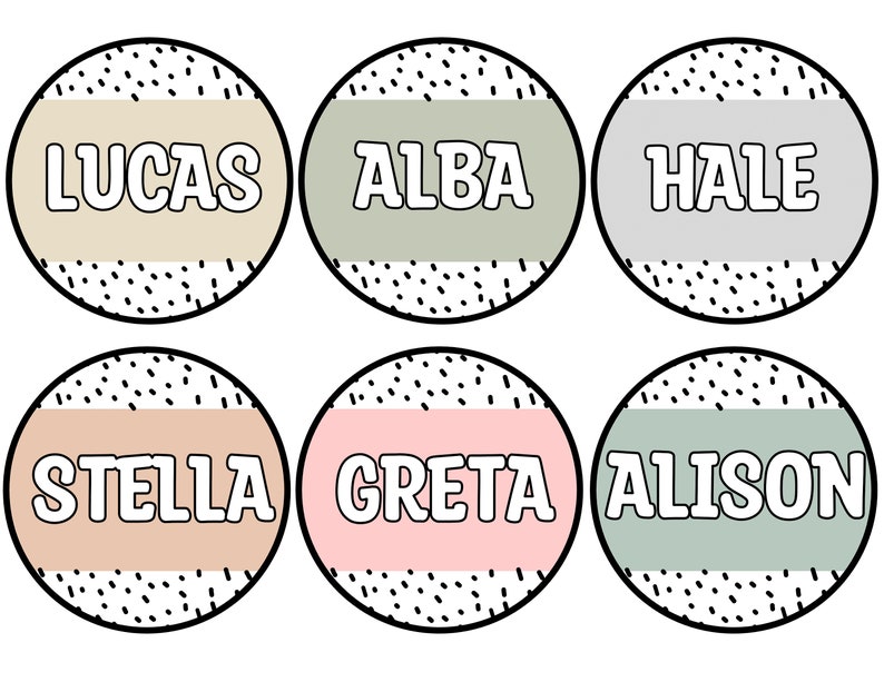 Printable Round Boho Spotty Name Tags, Circular Name Tags, Cubby Labels ...