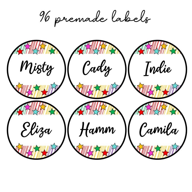 Printable Bright Stars Round Student Name Labels, Colorful Classroom ...